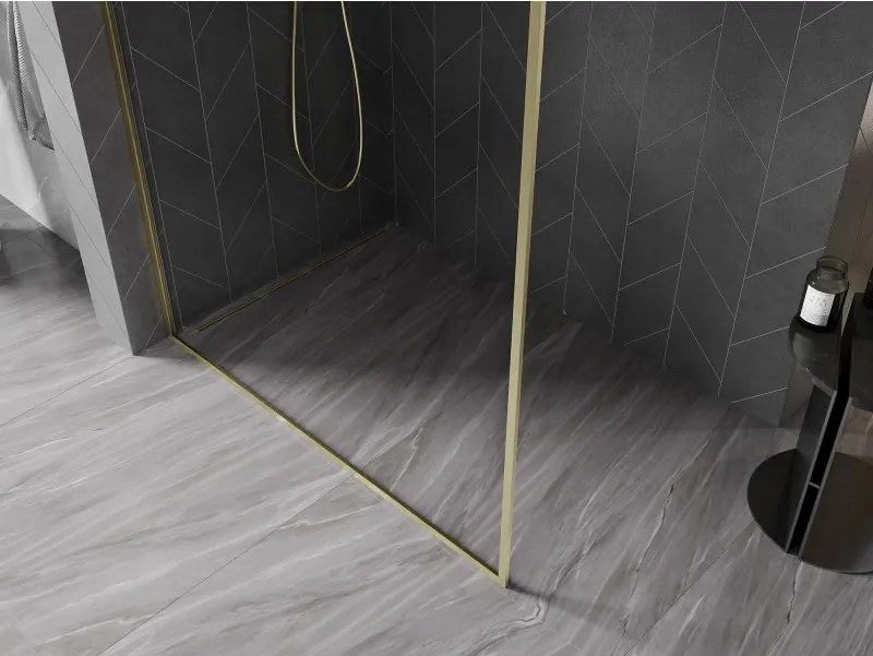Mexen Kioto-F sprchová stěna Walk-in s rámem 120 x 202 cm, transparentní 8 mm, zlatá kartáčovaná - 800-120-104-55-00