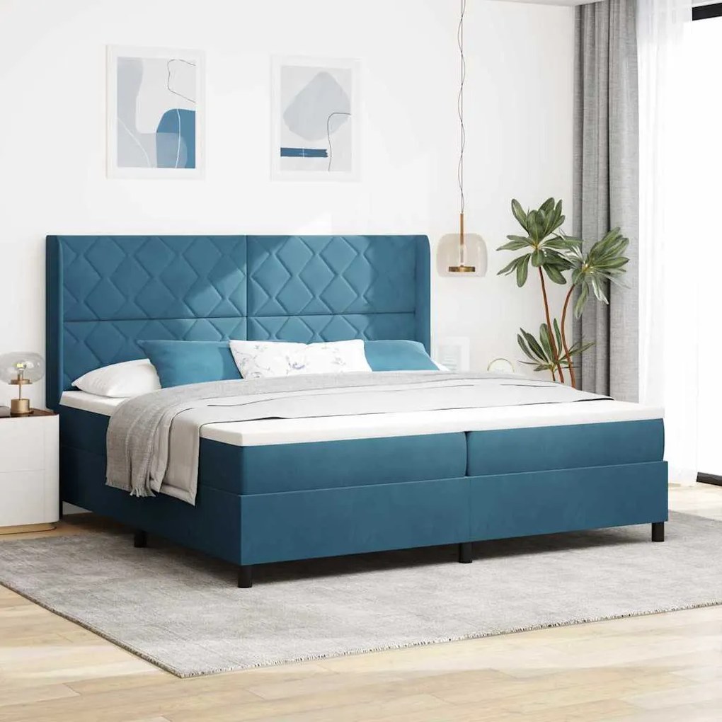 Postel s boxspringem s čelo Modrá 200 x 200 cm samet 3342084
