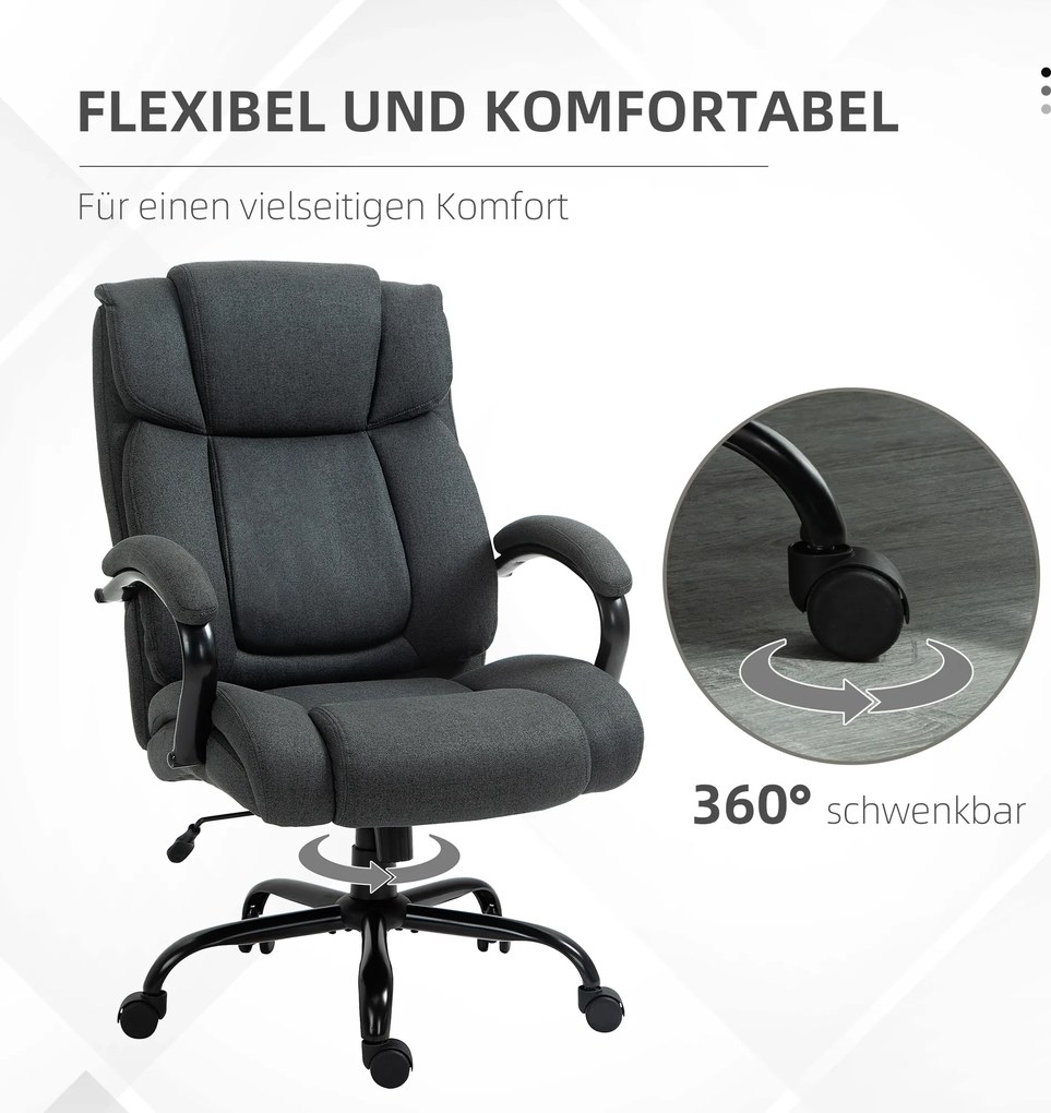 Vinsetto Kancelářská židle, ergonomická židle ke stolu, otočná židle s polstrovanými područkami, nosnost až 220 kg, šedá