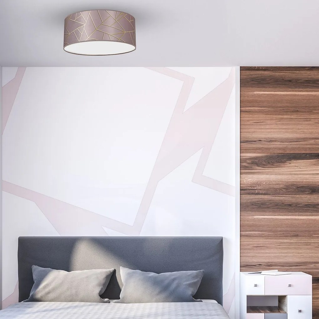 Stropní svítidlo Ziggy Round, 1x růžové/zlaté textilní stínítko, (bílé plexisklo), (fi 40 cm)