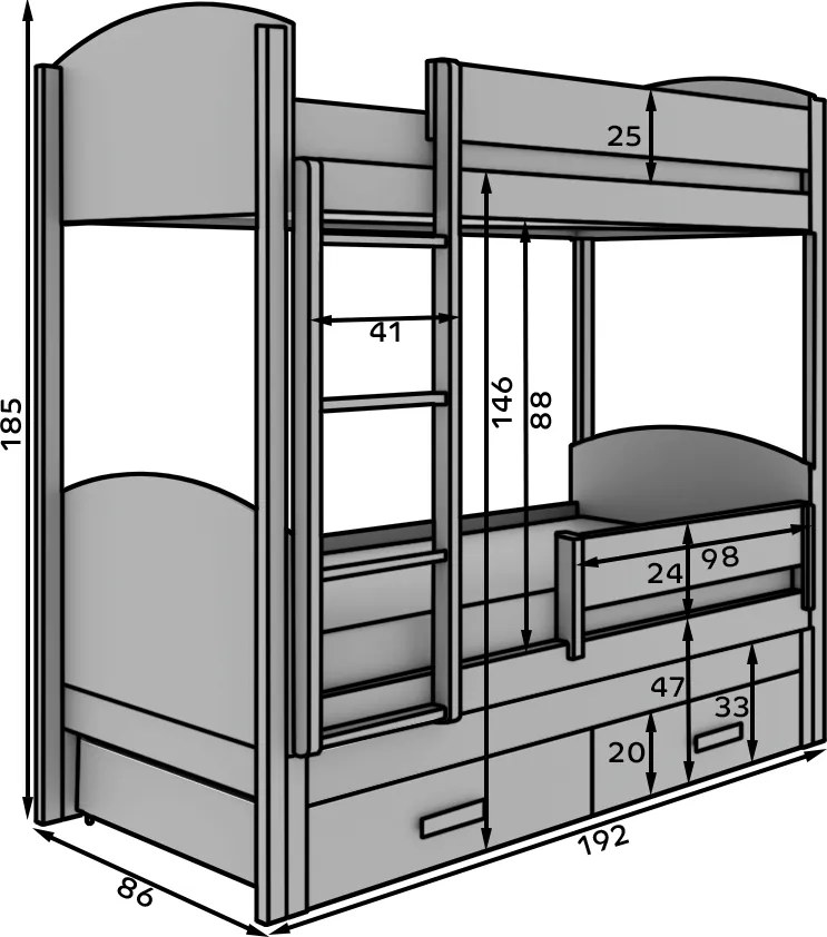 ADRK Furniture Třílůžková dětská postel Leia 180x80 s matrací