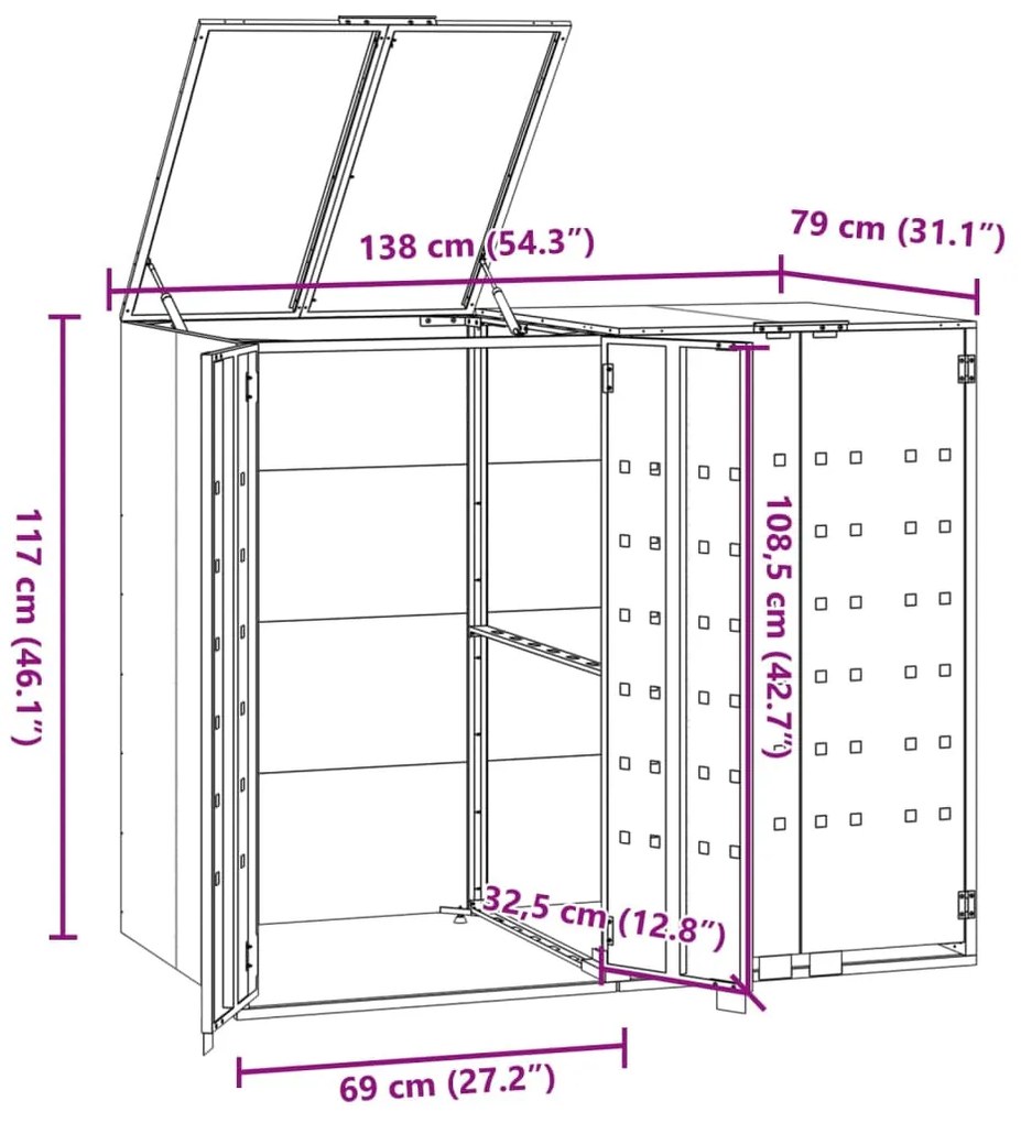 vidaXL Box na 2 popelnice antracitový 138 x 79 x 117 cm ocel