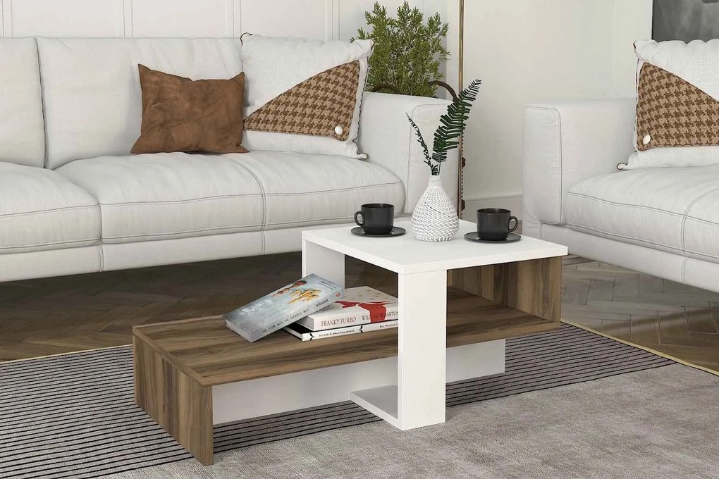 Designový konferenční stolek Jaivan 80 cm bílý / ořech