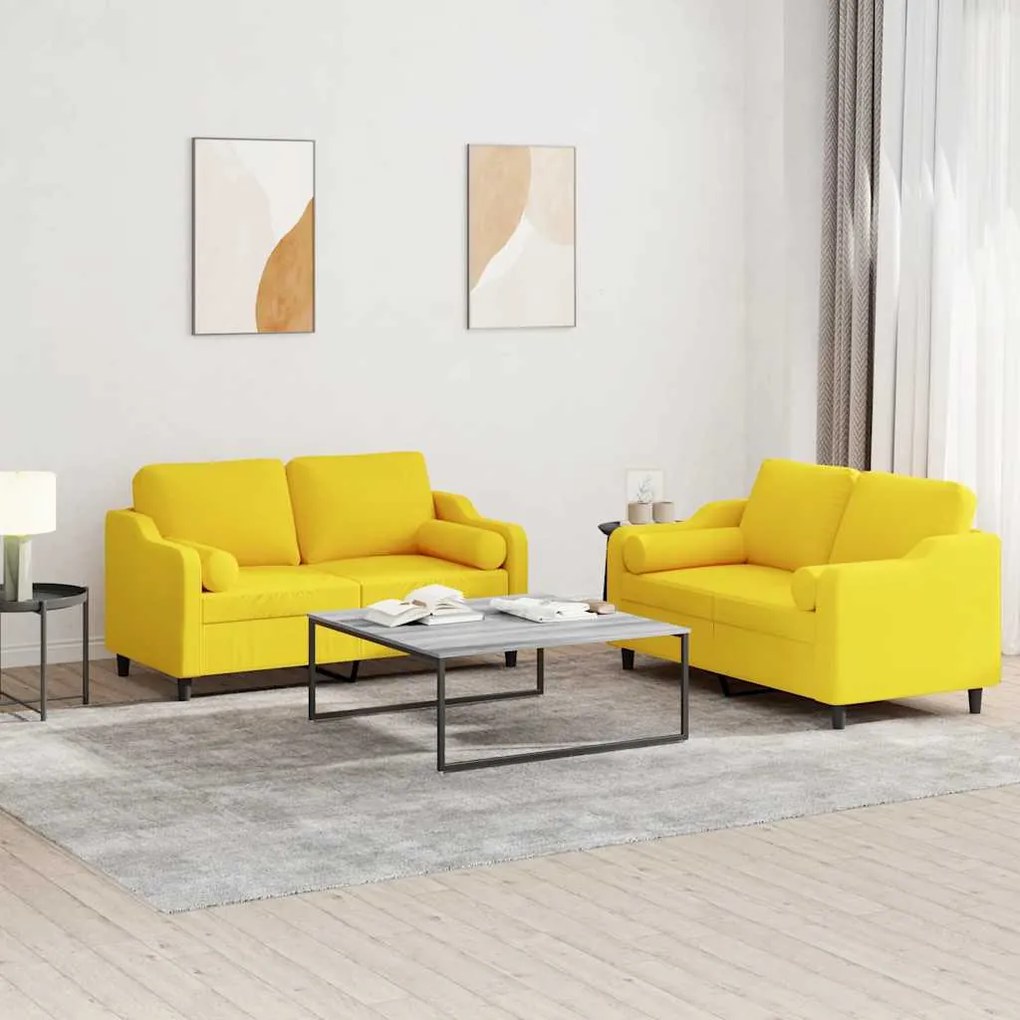 2dílná sedací souprava s polštáři světle žlutá textil 3201823