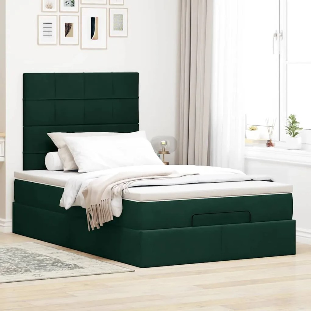 Osmanský rám postele s matracemi tmavě zelené 120x190 cm samet 3313460