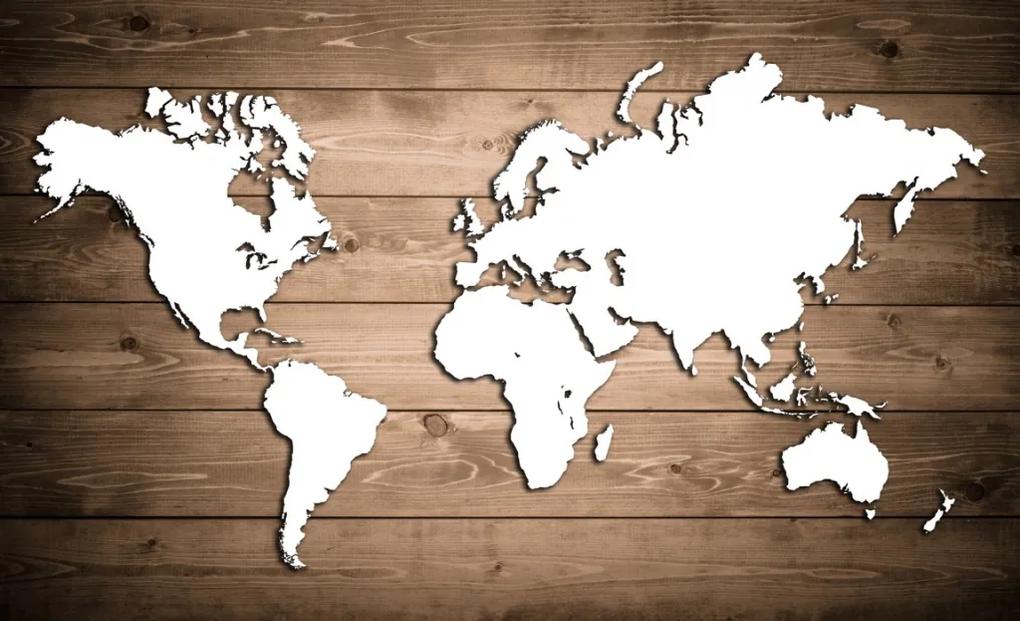 Malvis ® Obraz Mapa světa na dřevu Velikost: čtyřdílné panorama - 120x30 cm