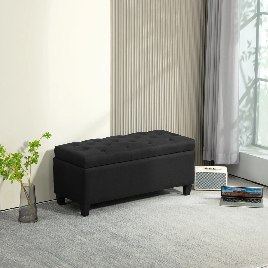 HOMCOM lavice čalouněná lavice s úložným prostorem truhla lavice předsíň ložnice obývací pokoj plátno-podobný polyester kaučukovník černá 100 x 40 x …