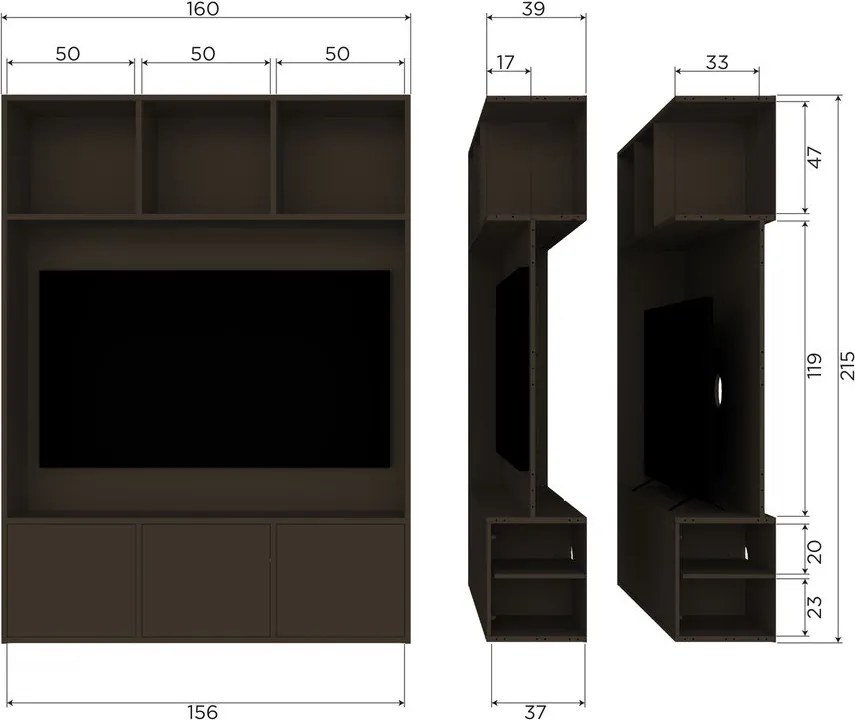 Tmavě hnědá TV sestava z borovicového dřeva 160x215x40 cm Meggy – WOOOD