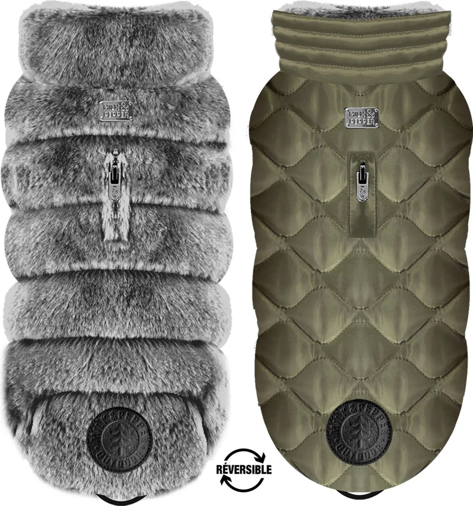 MILK&PEPPER Oboustranný kabát pro psy Victor Khaki Velikost: 26
