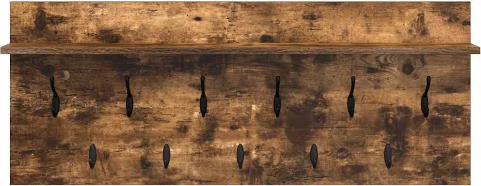 věšák, nástěnný, 1 prkno, háčky, kompozitní dřevo, 40x100x12 cm, kouřový dub, Dekorino TK20260019