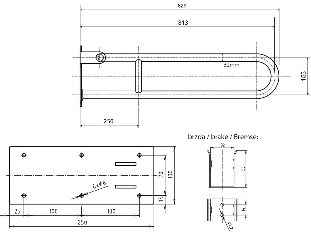 Sapho Sapho, HANDICAP madlo sklopné 813mm, nerez lesk, XH518