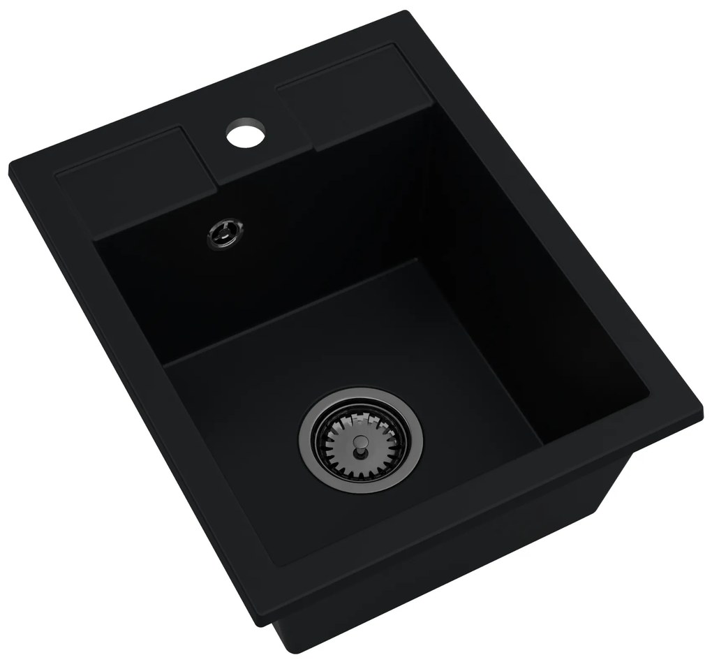Sink Quality Ferrum 40, kuchyňský granitový dřez 400x500x195 mm + černý sifon, černá, SKQ-FER.C.1K40.XB