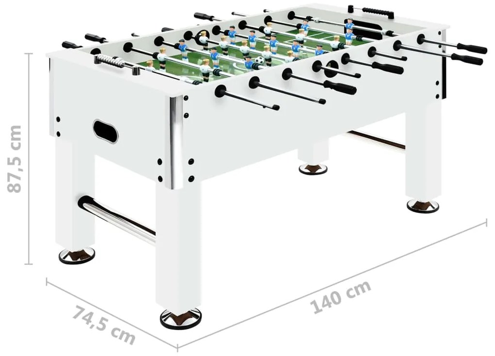 vidaXL Stolní fotbal ocel 60 kg 140 x 74,5 x 87,5 cm bílý