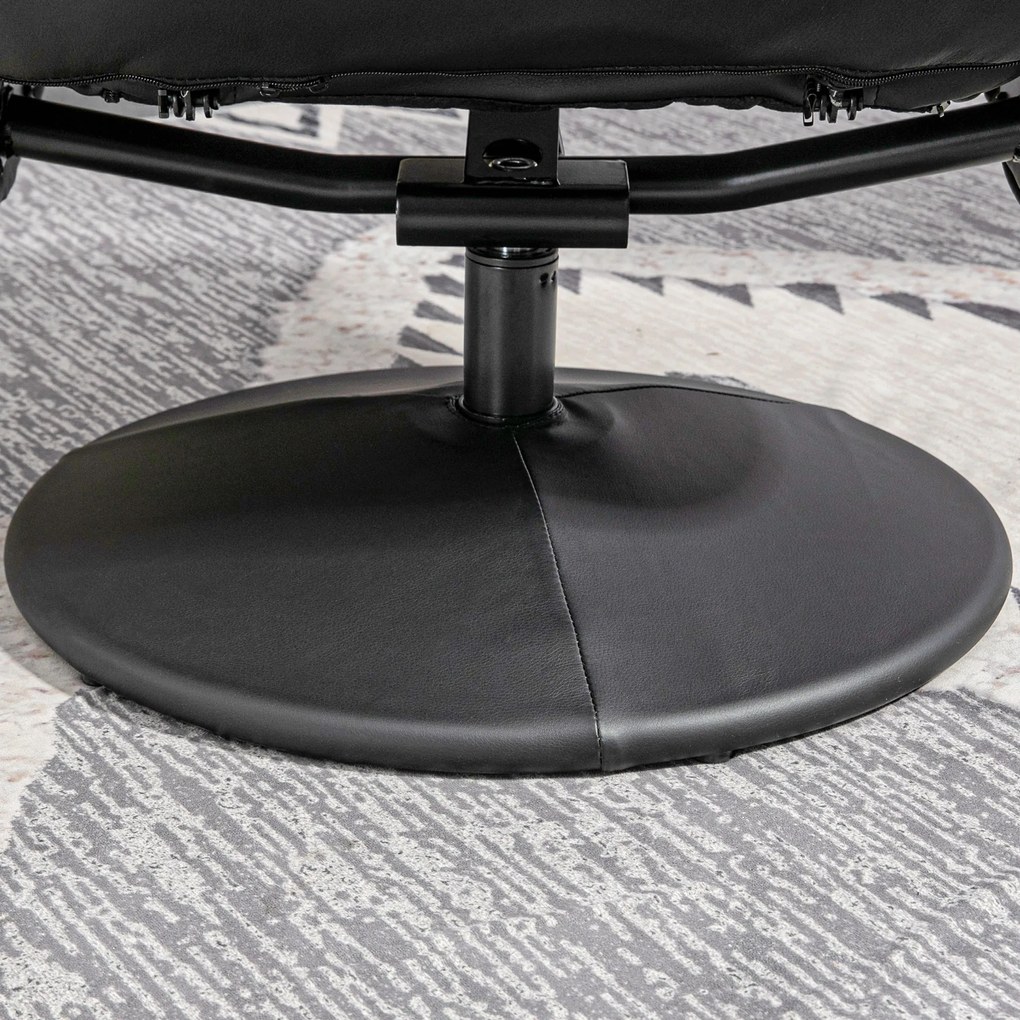 Relaxační křeslo s podnožkou, polohovací TV křeslo 145°, otočné 360°, umělá kůže, černé