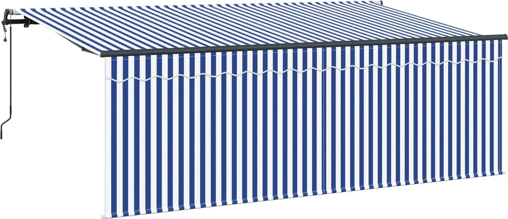 Stahovací markýza Modrá a bílá 350 x 200 cm Polyester a hliník 3329636
