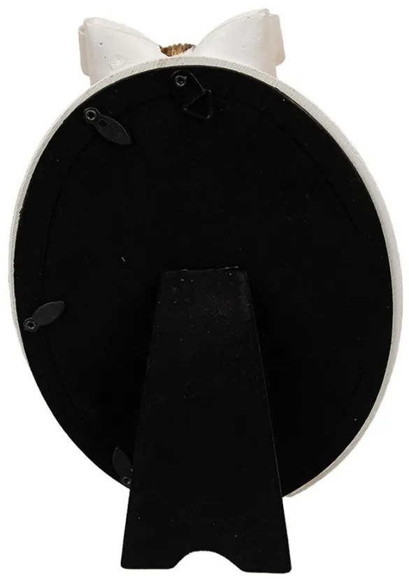 Béžový oválný fotorámeček s mašlí - 16*3*22 cm / 13*18 cm