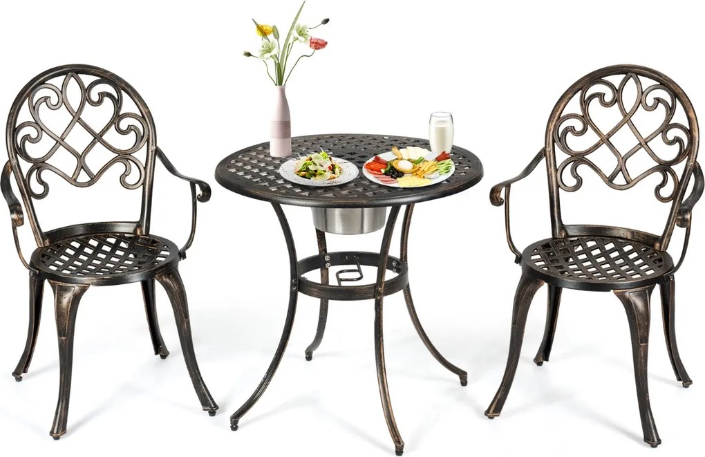Costway Venkovní bistro set ze 3 dílů litého hliníku, starožitný bronz