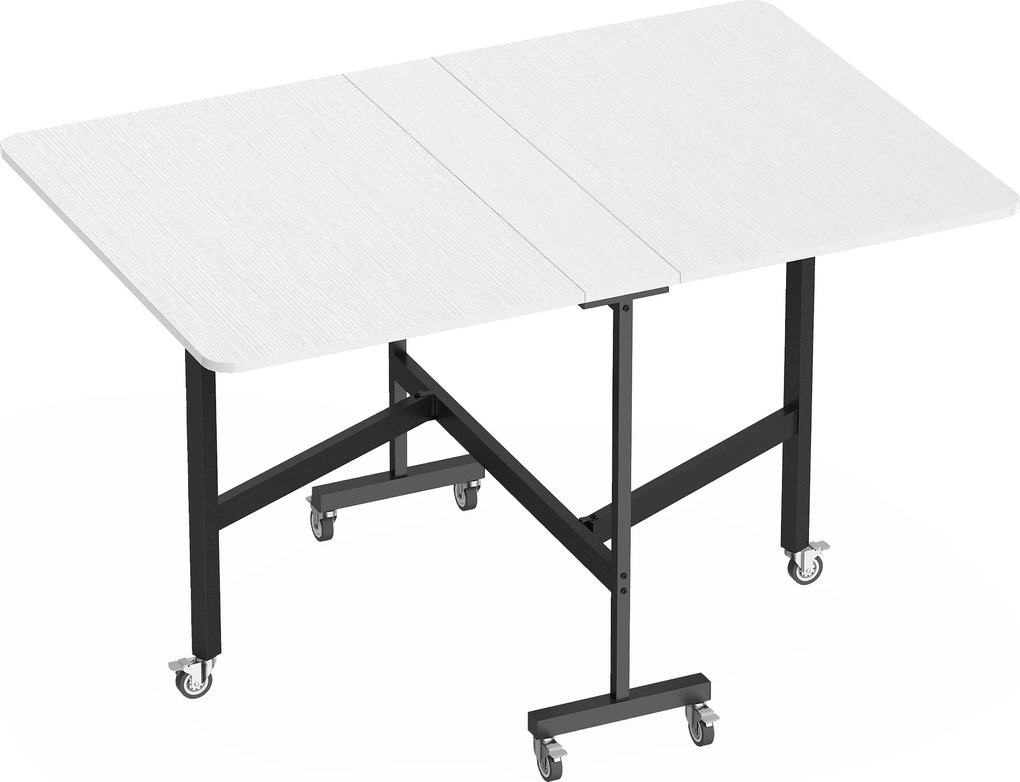 HOMCOM skládací jídelní stůl pro 4–6 osob s kolečky, ocelové nohy — úspora místa, mobilní stůl do malé kuchyně, 120 x 80 x 73 cm, bílý