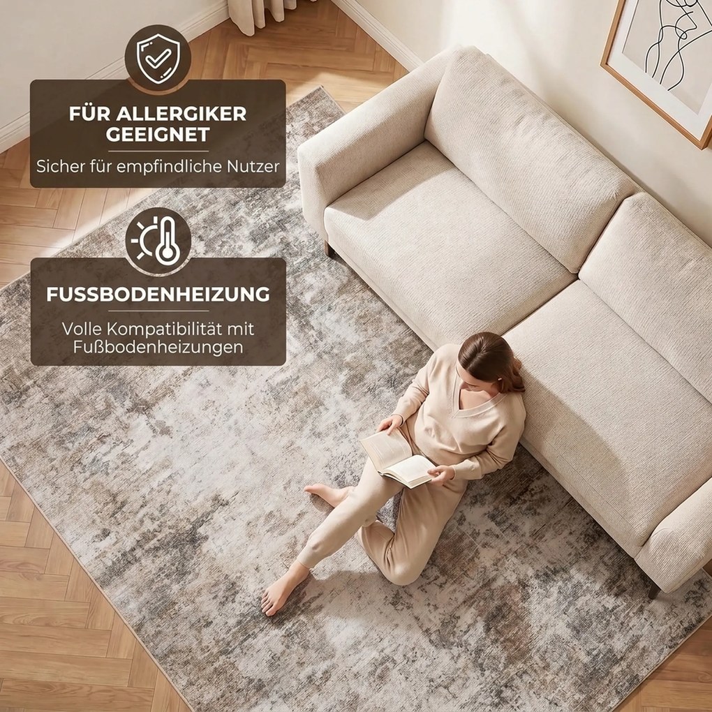 HOMCOM omyvatelný koberec s abstraktním vzorem, 300 × 200 cm, hnědá