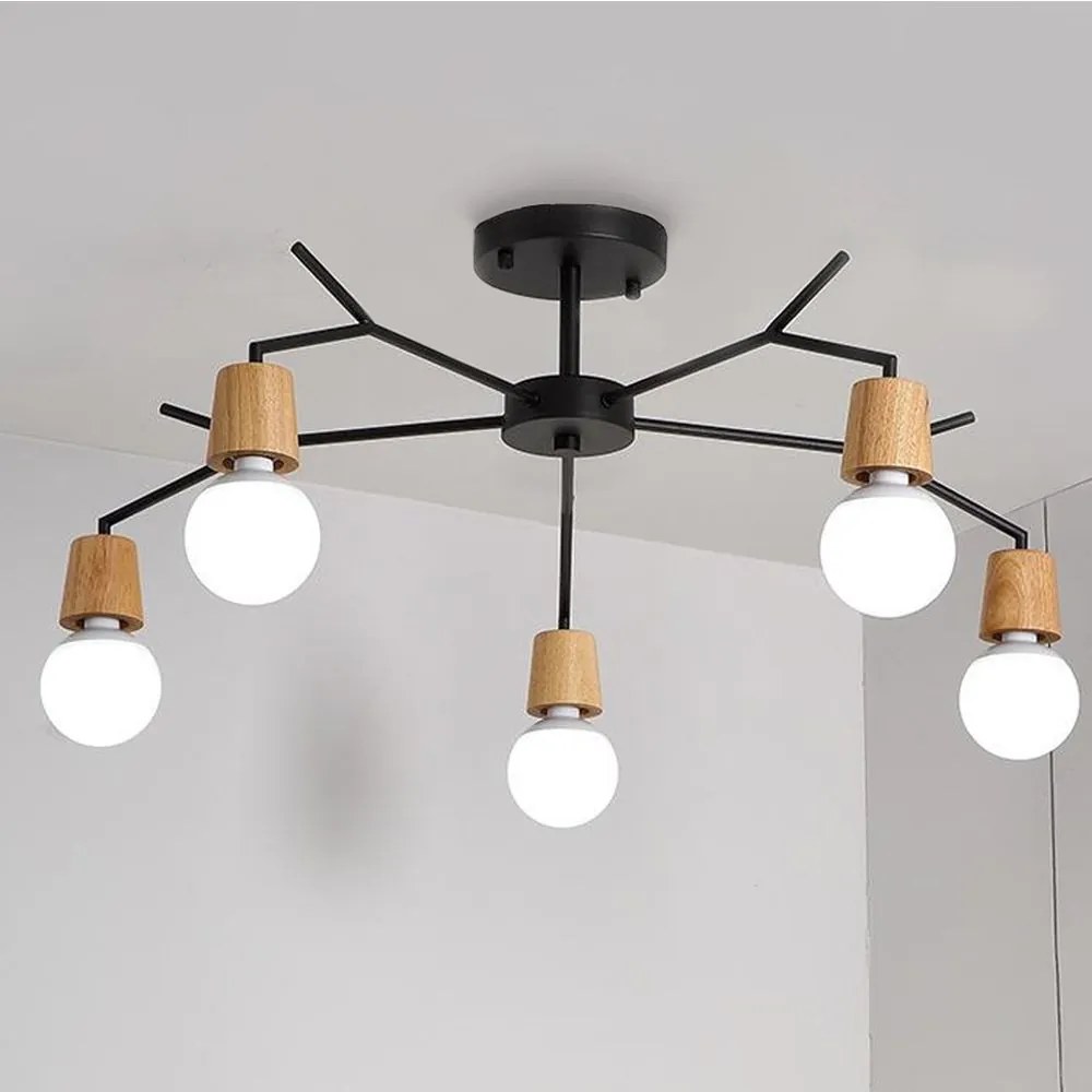 Toolight - Skandinávská kovová stropní lampa 5xE27 60W APP694-5C, černá-hnědá, OSW-05465