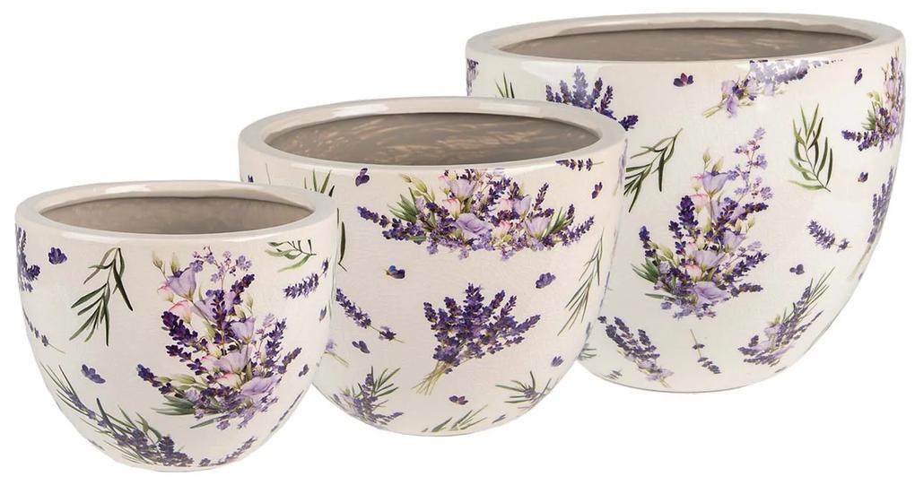 Clayre & Eef Obal na květiny s levandulí Lavender, keramický Velikost: M