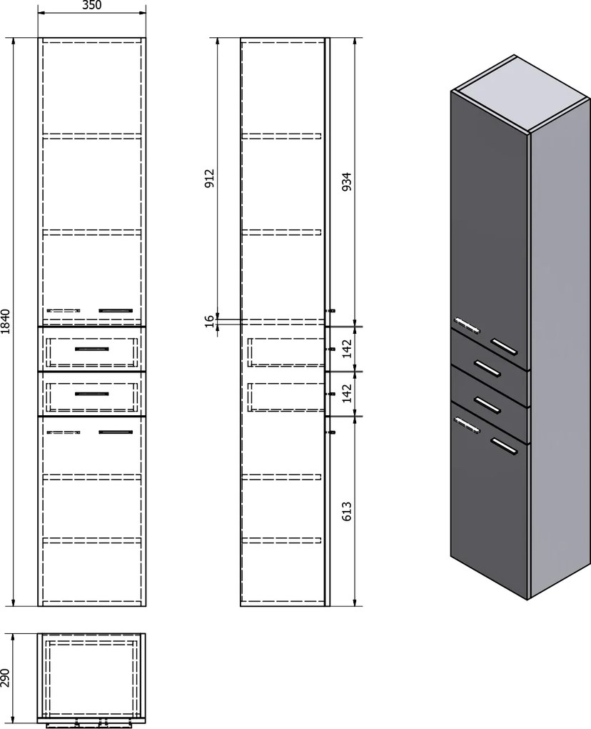 Aqualine ZOJA / KERAMIA FRESH 51220 vysoká skříňka 184 cm bílá