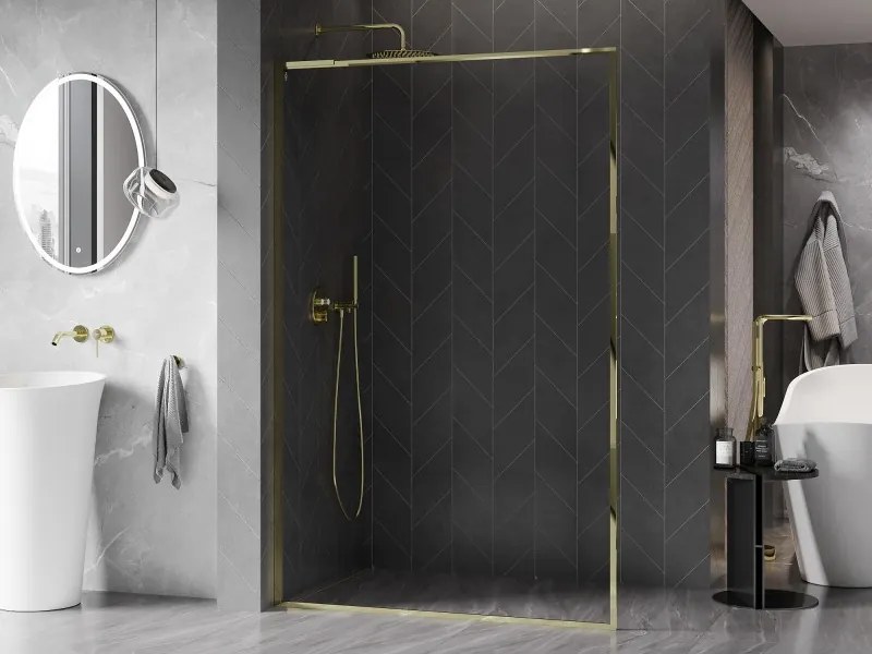 Mexen Kioto-F L sprchová zástěna Walk-in s rámem 50 x 202 cm, transparentní 8 mm, zlatá - 800-050-174-50-00