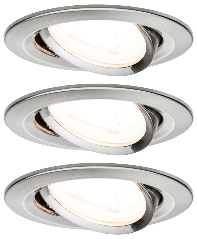 Paulmann 93465 LED Nova round, set kulatých bodovka v úpravě broušená ocel, 3x6,5W LED 2700K GU10, 3 krokové stmívání, prům.8,4cm