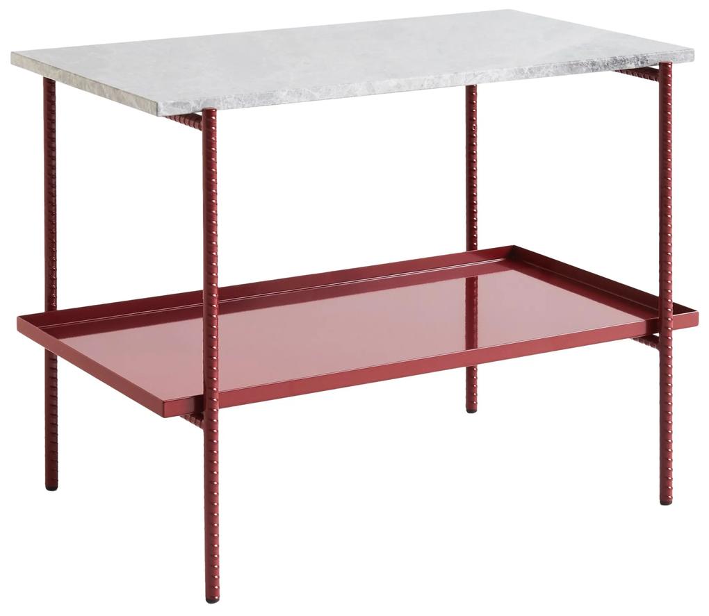 HAY Stolek Rebar Side Table, 75x44, Red + Grey Marble