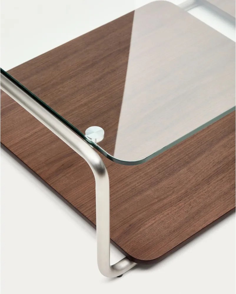 Tmavě hnědý konferenční stolek se skleněnou deskou 60x140 cm Tarsel – Kave Home