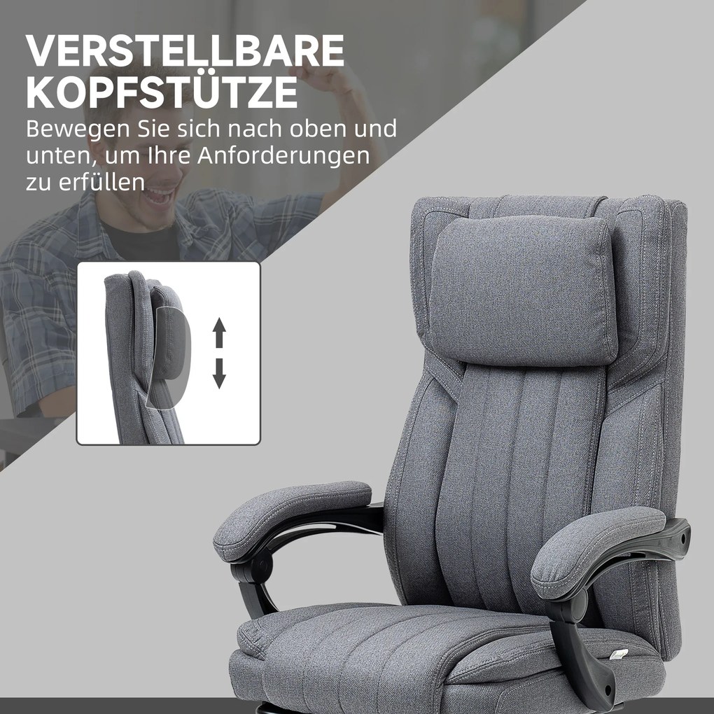 Kancelářská židle Vinsetto s 5 masážními režimy ergonomická kancelářská židle s funkcí polohování výškově nastavitelná podnožka vzhled lnu šedá