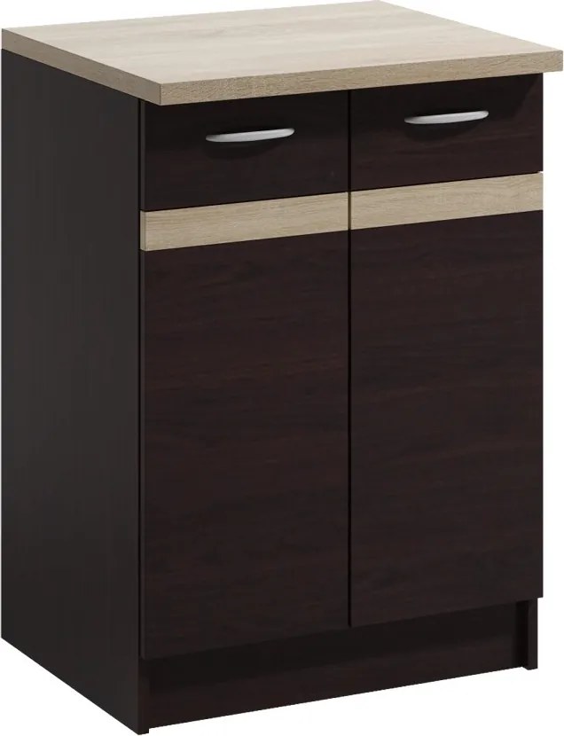 Kuchyňská skříňka Livia 60 cm tmavě hnědá/dub sonoma