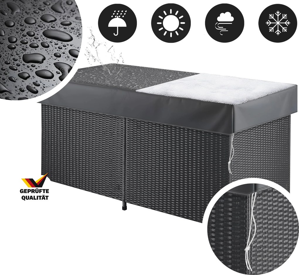 Zahradní úložný box umělý ratan 625L odolné vůči počasí uzamykatelné s kolečky