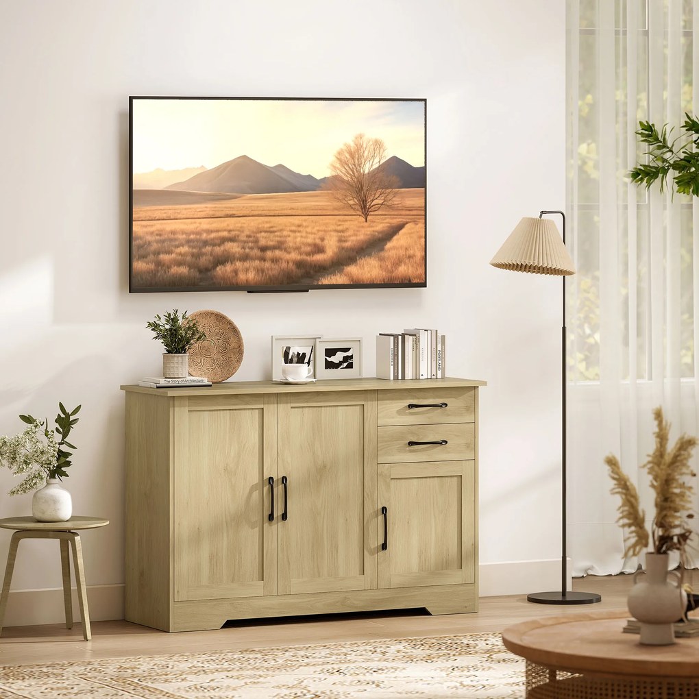 HOMCOM moderní obývací pokoj Komoda se třemi dveřmi 2 zásuvky Nastavitelné police pro vstup do jídelny 120x38x79 cm Přírodní