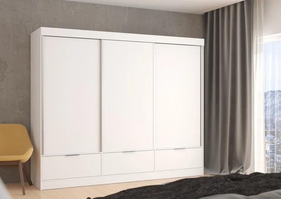 Bílá šatní skříň s posuvnými dveřmi 268 cm Funny