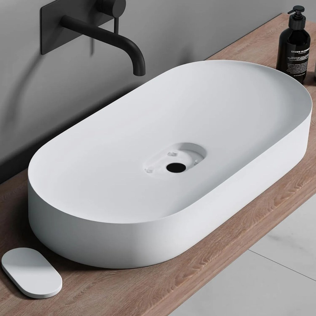 Rea iris, umyvadlo na desku z konglomerátu 700x355x105 mm, bílá matná, REA-U4305