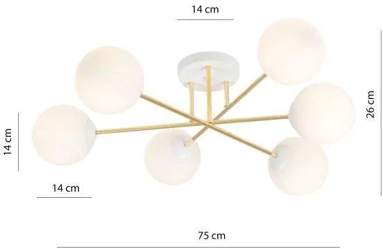 Lustr na tyči MAGNUM 6xE14/10W/230V bílá/zlatá