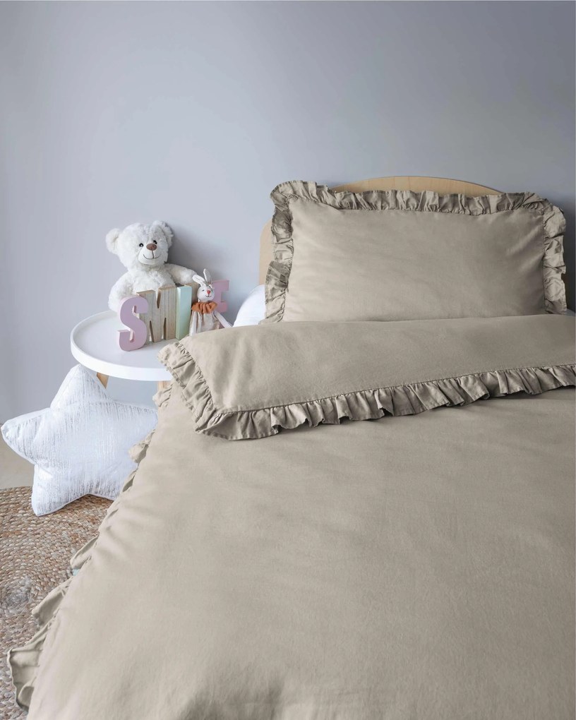 Detexpol Bavlněné povlečení 100x135 taupe dětské jednobarevné povlečení s volánem Mayamoo 35