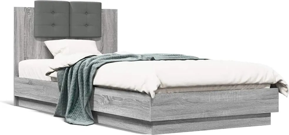 Rám postele s čelem a LED osvětlením šedý sonoma 90 x 200 cm 3210036