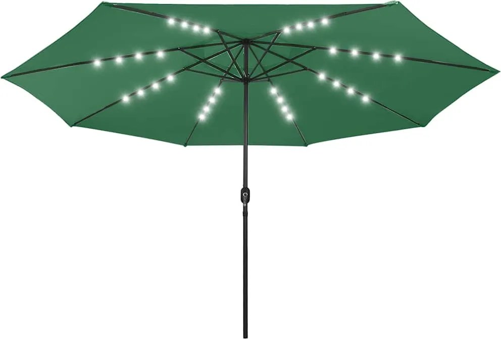 Zahradní slunečník s LED osvětlením 400 cm zelený 312531