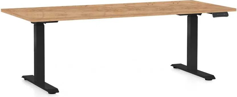 Výškově nastavitelný stůl OfficeTech C, 180 x 80 cm, černá podnož, dub kraft