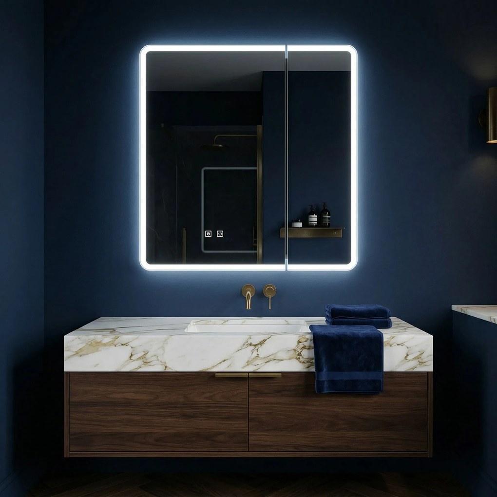 Rea Rea, LED zrcadlová skříňka s osvětlením 60x70 cm, plast, M1011-60, bílá-šedá, REA-M0100