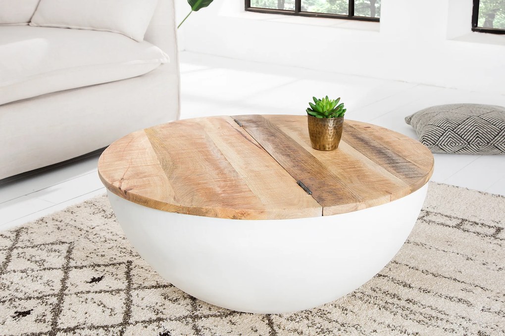 Noble Home Konferenční stolek Iwuro, bílý, mangové dřevo