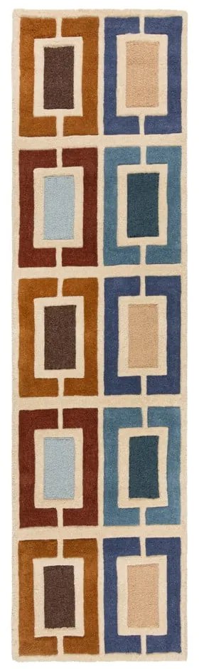 Modro-oranžový ručně tkaný vlněný běhoun 60x230 cm Retro Blocks – Flair Rugs