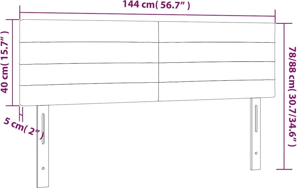 Čelo postele s LED světle šedé 144 x 5 x 78/88 cm samet 3121800