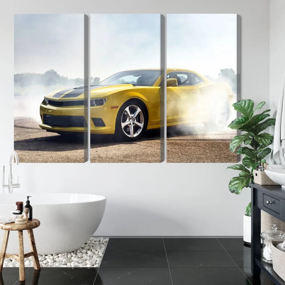 Vícedílný obraz 3D Driftující Žluté Auto Nedostatek Nedostatek Plátno Canvas 60x40