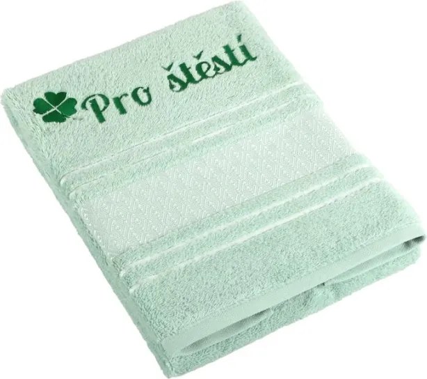 Bellatex Froté ručník mozaika s výšivkou Pro štěstí 50x100 cm Pro štěstí Zelená