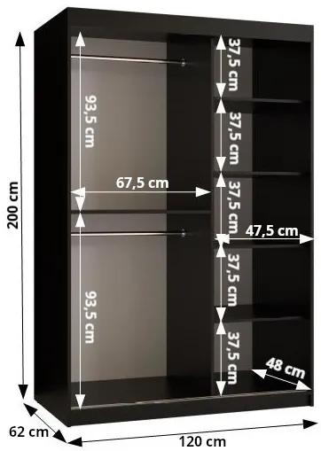 Šatní skříň RIFLO 2 Abika 120/200/62 barevné provedení: bílý mat-černý mat