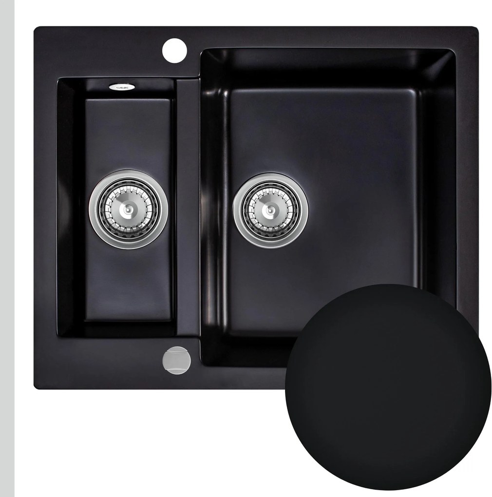 Sink Quality Ferrum, kuchyňský granitový dřez 605x495x210 mm + sifon, černá, SKQ-FER.C.5KBO.X