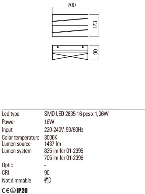Redo Nástěnné LED svítidlo Zigo, 20cm x 12,3cm Barva: Bílá